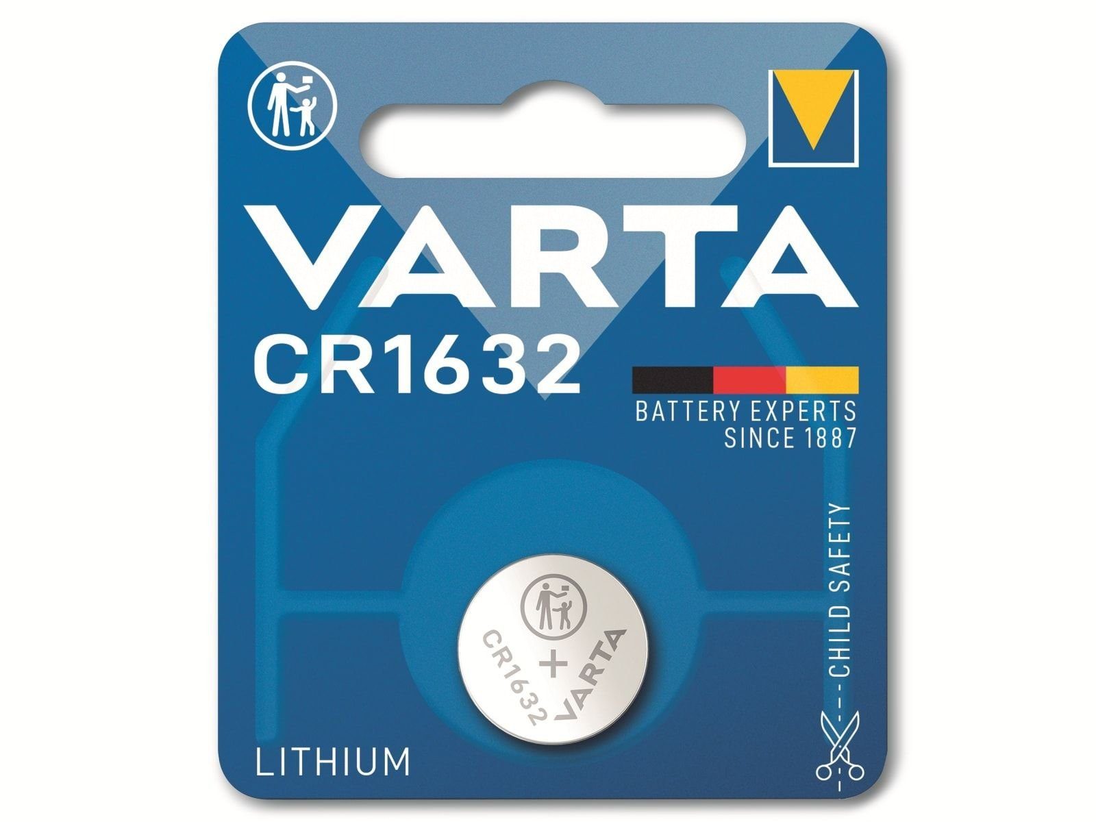 VARTA Batterie, (3 V), Knopfzelle 3V CR1632 Lithium 140 mAh Ø16 x 3,2 mm ohne Bezeichnung, Auf ...