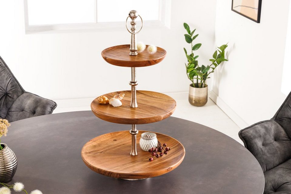 Riess Ambiente Dekoetagere Pure Nature 60cm Natur Silber