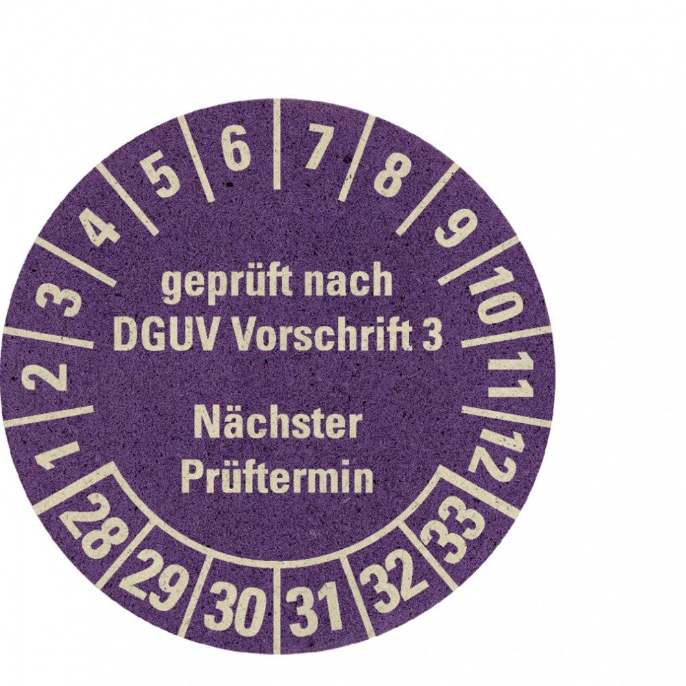 Dreifke Hinweisschild Prüfplakette gepr.n.DGUV Vorschr. 3, NP, 28-33, violett, Papier, Ø30mm