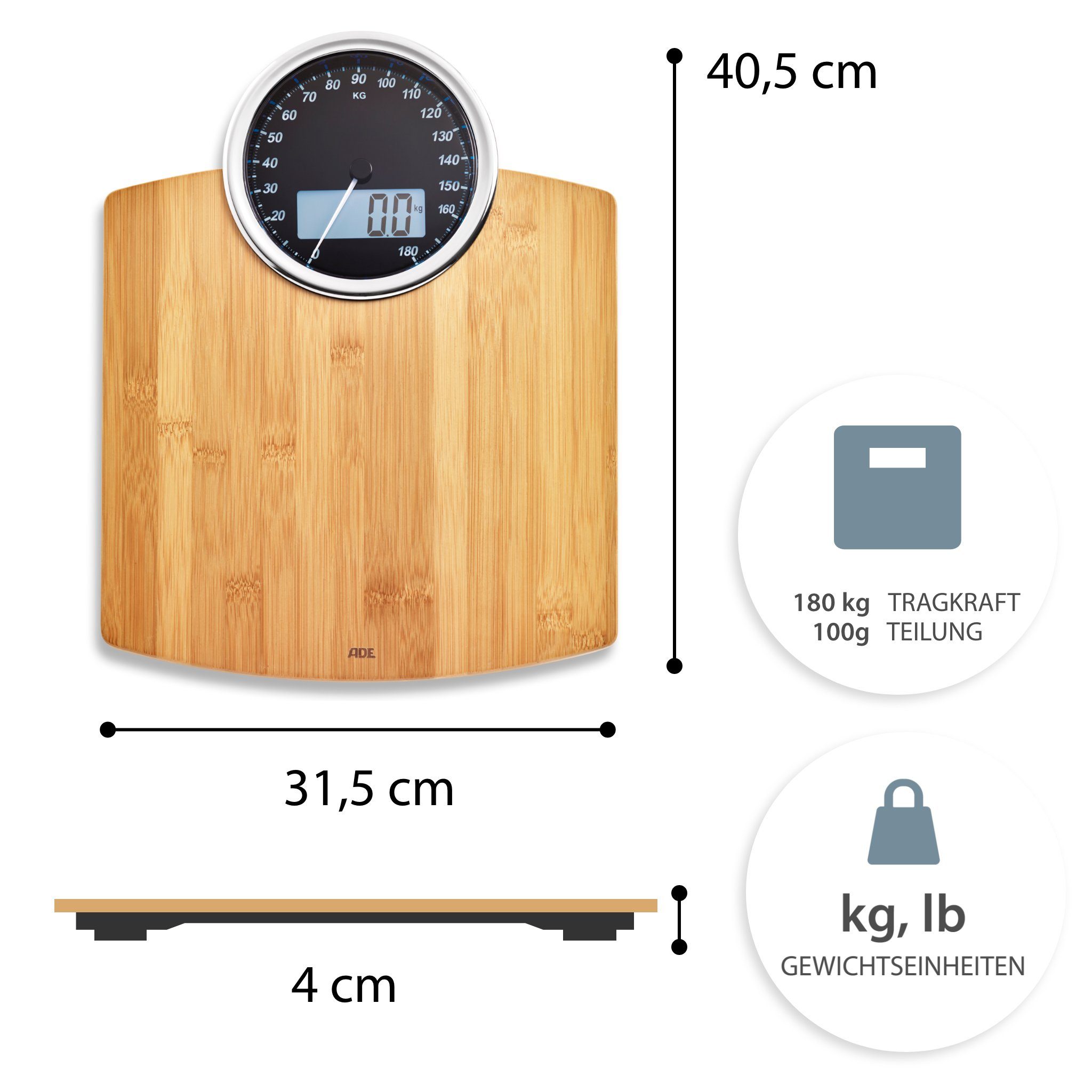 ADE Personenwaage Körperwaage mit Dual-Display: digital und analog ...