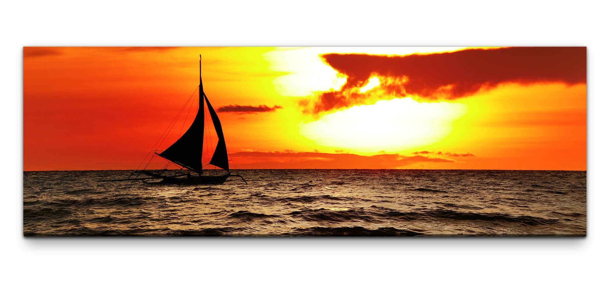 möbel-direkt.de Leinwandbild Bilder XXL Segelboot im Sonnenuntergang Wandbild auf Leinwand