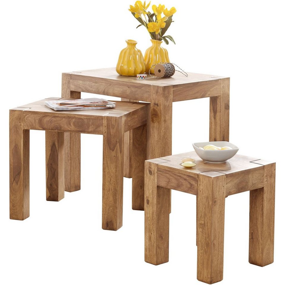 Finebuy Satztisch Fb40484 3er Set Satztisch Massiv Holz Akazie