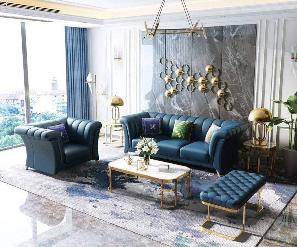 Jvmoebel Sofa Blaue Designer Sofagarnitur Luxus Couchen Moderne Sofas