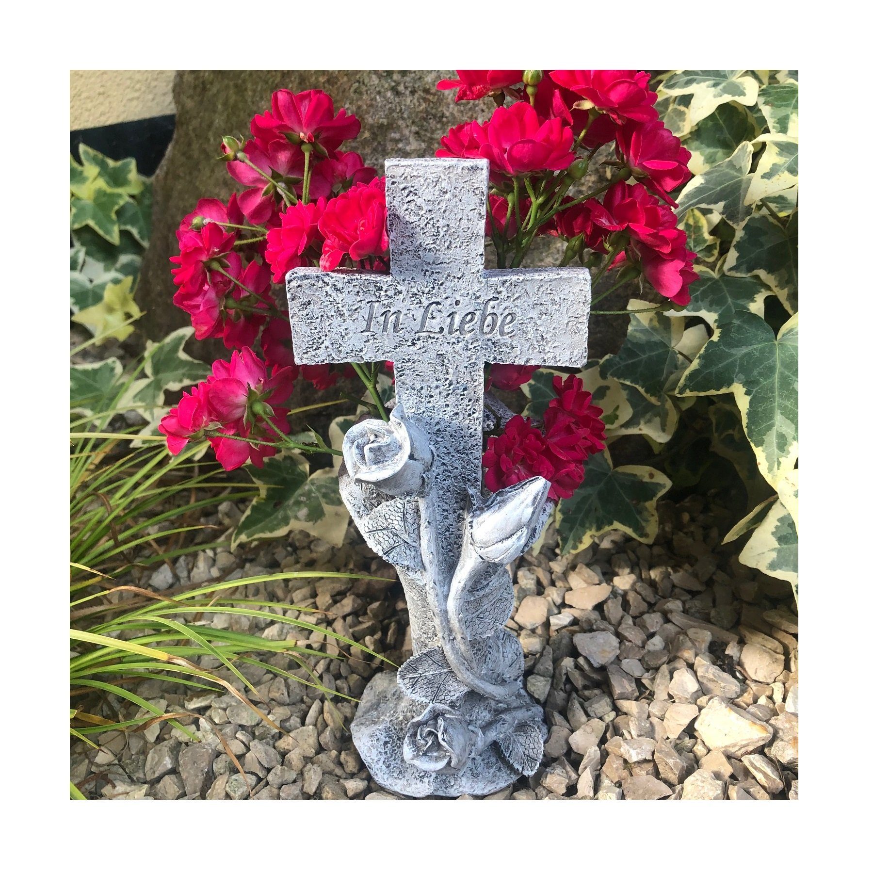 Radami Gartenfigur Grabvase Mit Kreuz 3d Rosenranke In Liebe