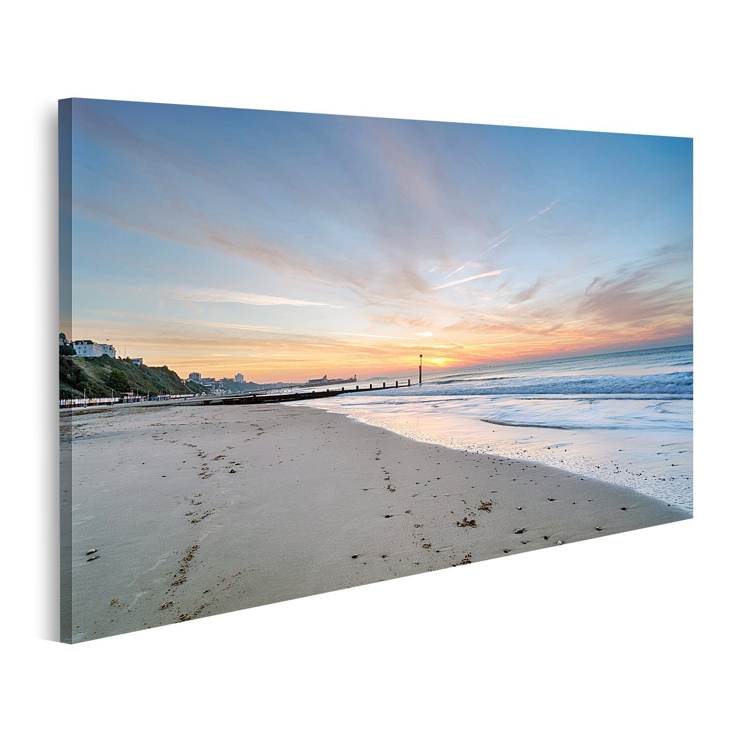 islandburner Leinwandbild Bild auf Leinwand Bournemouth Strand Sonnenaufgang Durley Chine Pier E