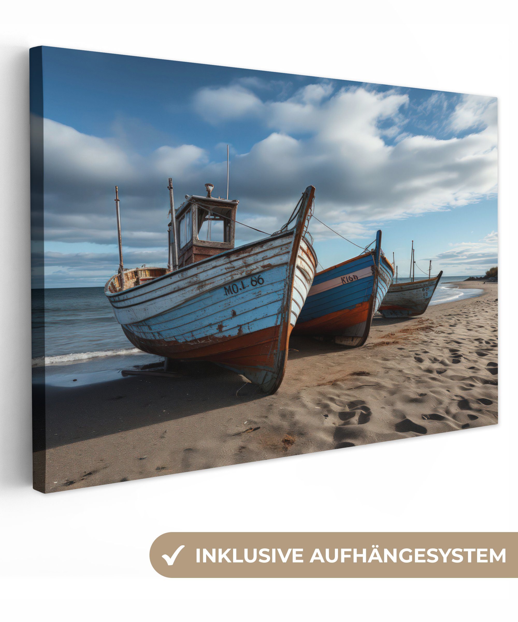 Onemillioncanvasses® Leinwandbild Boote Strand Meer Sand