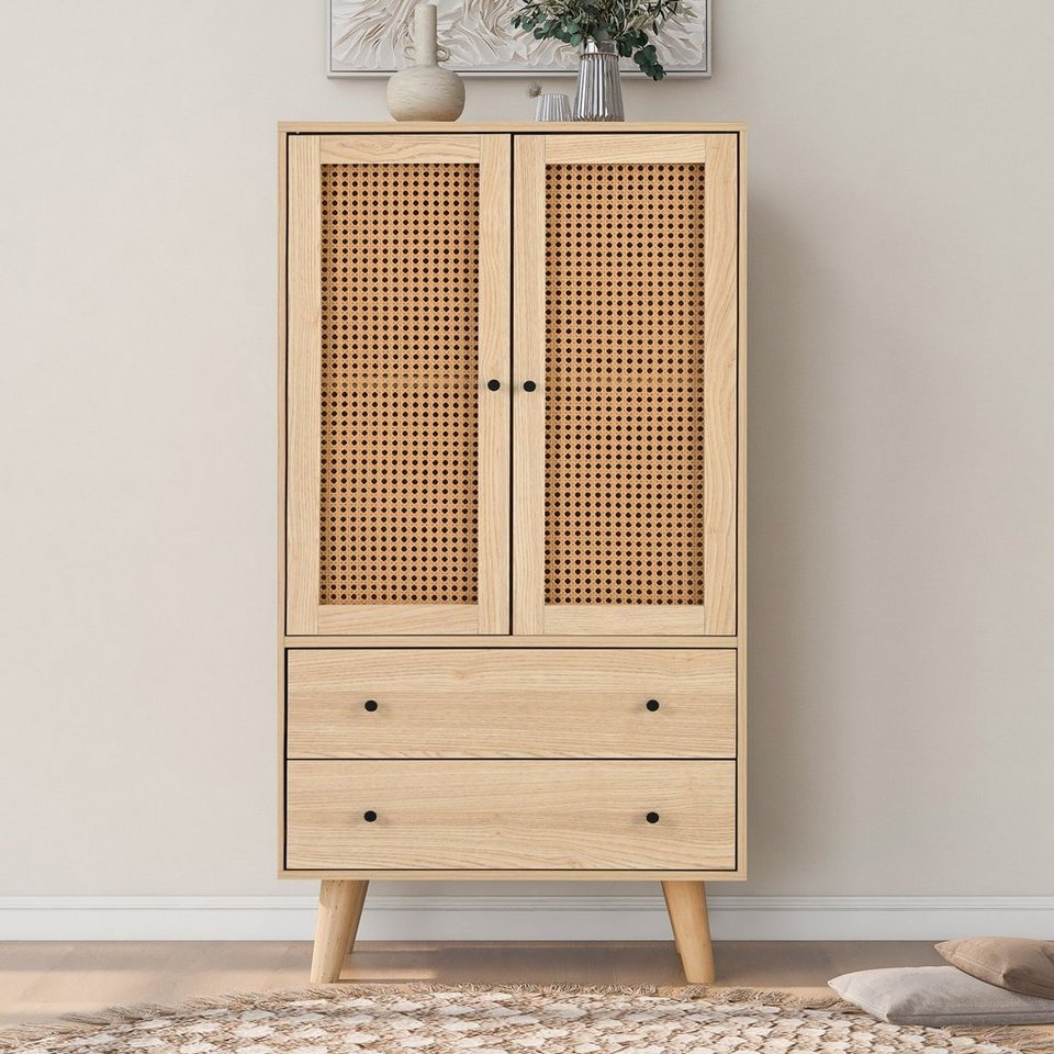 Merax Highboard Mit 2 Türen Mit Rattan Geflecht Und 2 Schubladen