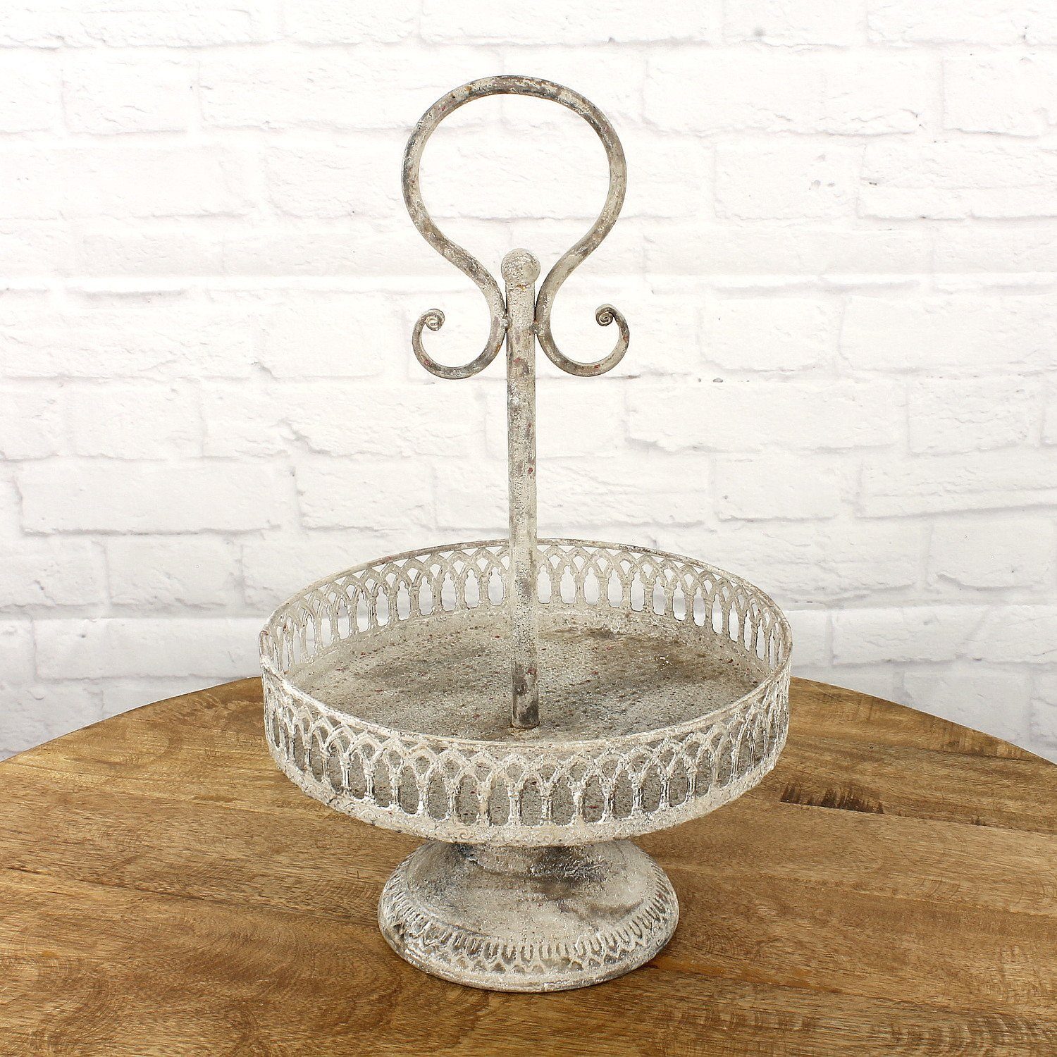 Macosa Home Dekoetagere Etagere Metall Rund Antikgrau 25 X 38 Cm Grau
