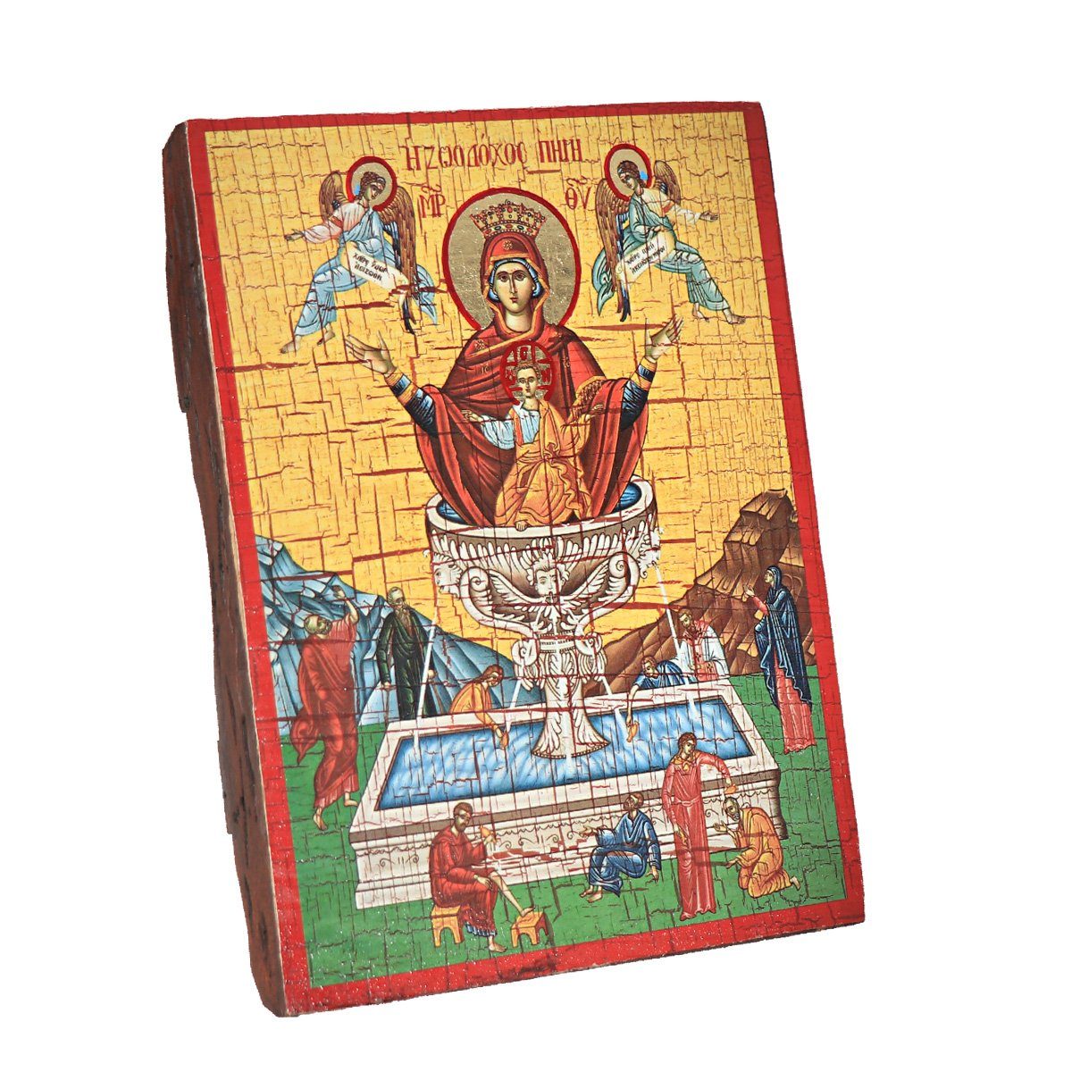 NKlaus Bild Die Lebenspendende Quelle, Christliche Holz Ikone 16x12,5cm Handarbeit, Religion