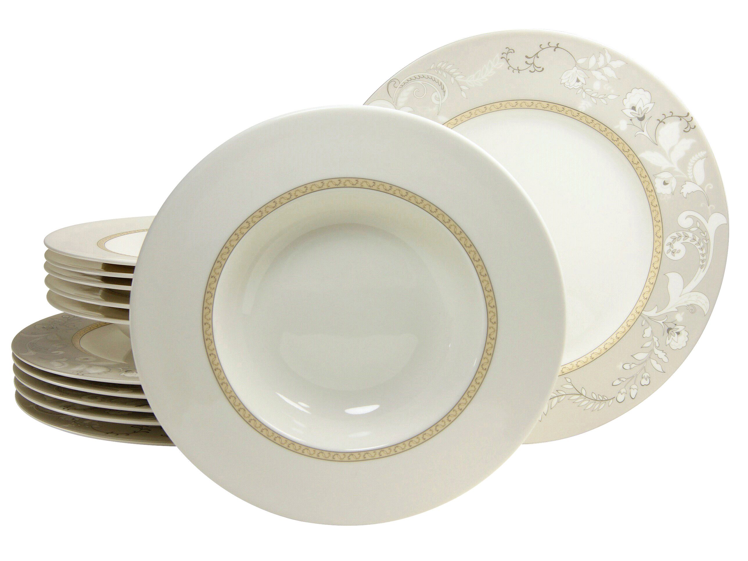 CreaTable Tafelservice Palacio Creme Tafelservice 12-tlg (12-tlg), 6 Personen, Porzellan