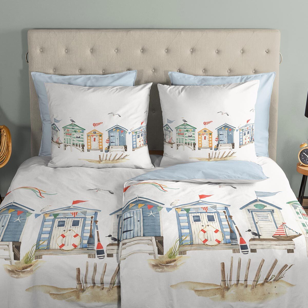 TRAUMSCHLAF Bettwäsche Strandhäuser, Renforce, 2 teilig, maritimes Design aus 100% Baumwolle ...