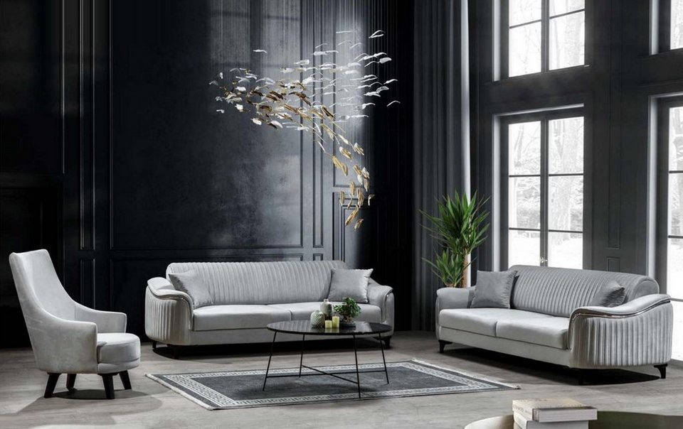 Jvmoebel Sofa Graue Sofagarnitur Sofa Luxus Garniur Sofas Sessel 331