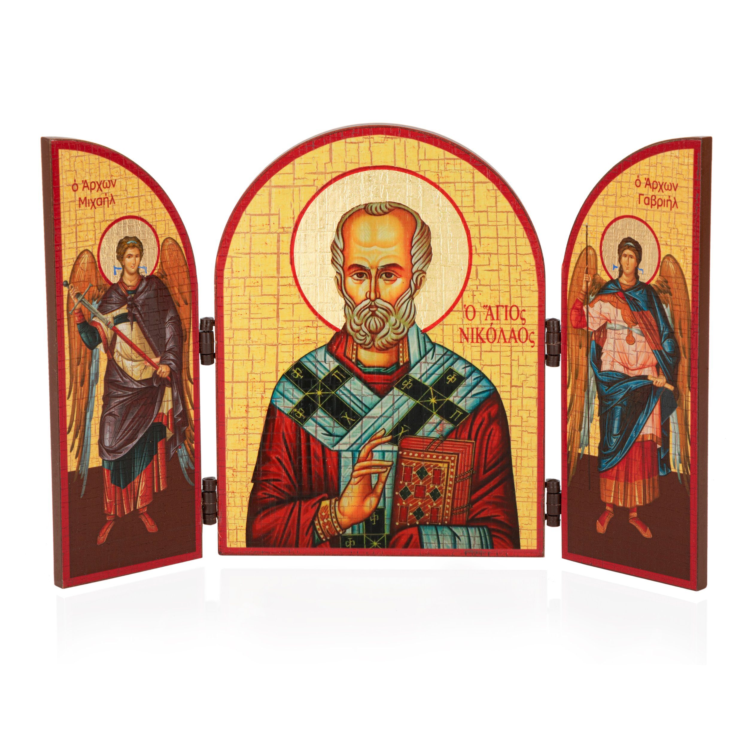 NKlaus Holzbild Heiliger Nikolaus Triptychon Holz Ikone 25x16cm ch