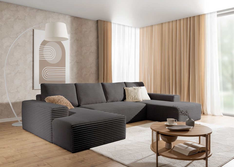 Prometo Möbel Ecksofa Azzano U Form Sofa U Form Couch Breitcord Stoff