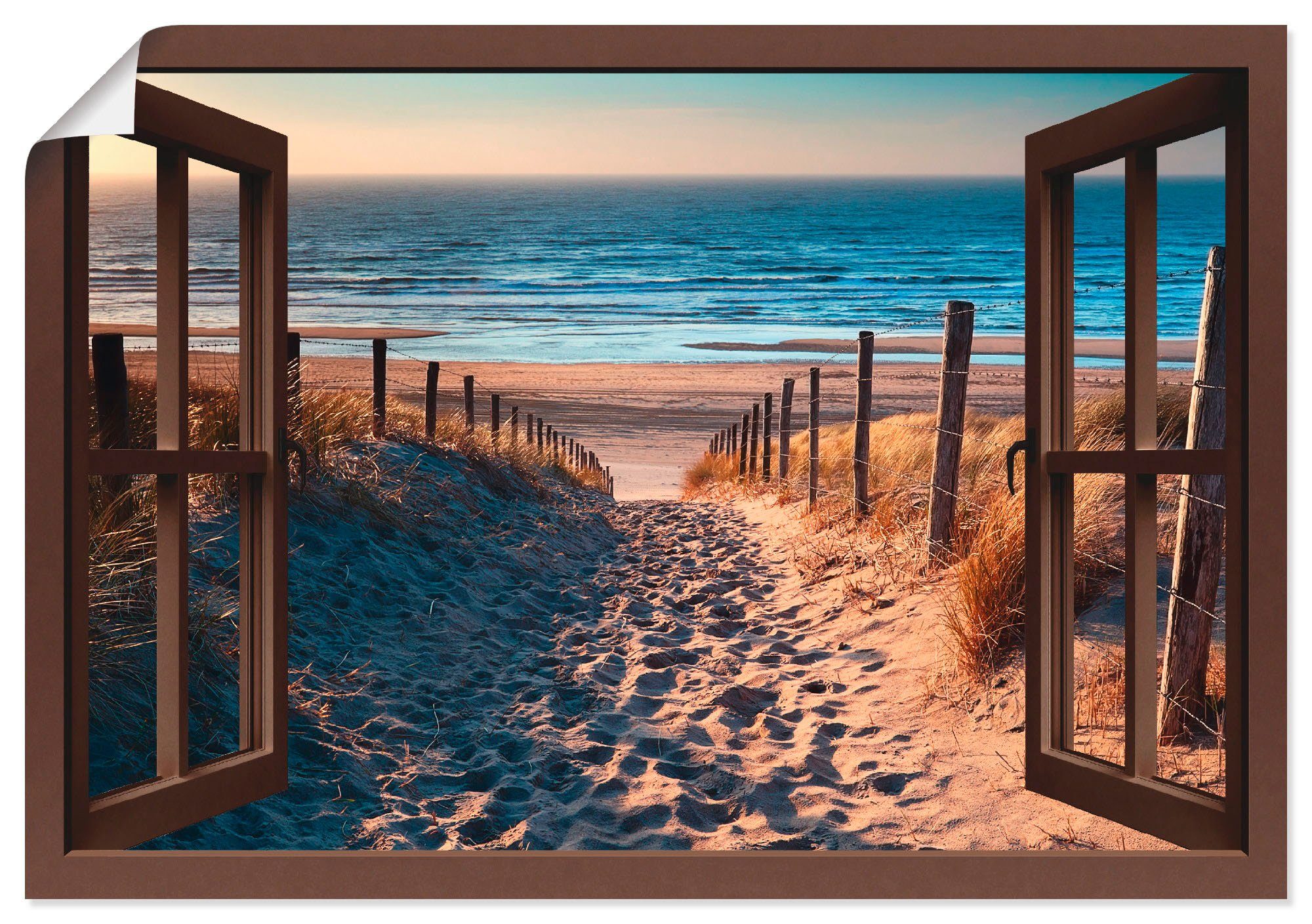 Artland Wandbild Fensterblick Weg zum Nordseestrand, Strand (1 St), als Leinwandbild, Poster ...