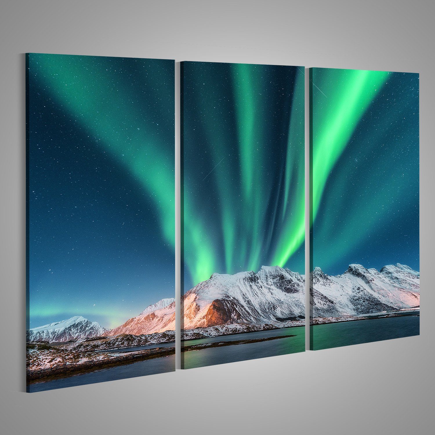 islandburner Leinwandbild Bild auf Leinwand Nordlicht Lofoten Inseln Norwegen Aurora Grüne Nordl