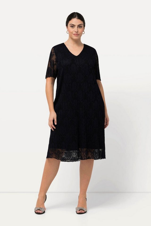 Ulla Popken Cocktailkleid Spitzenkleid A Linie V Ausschnitt Halbarm