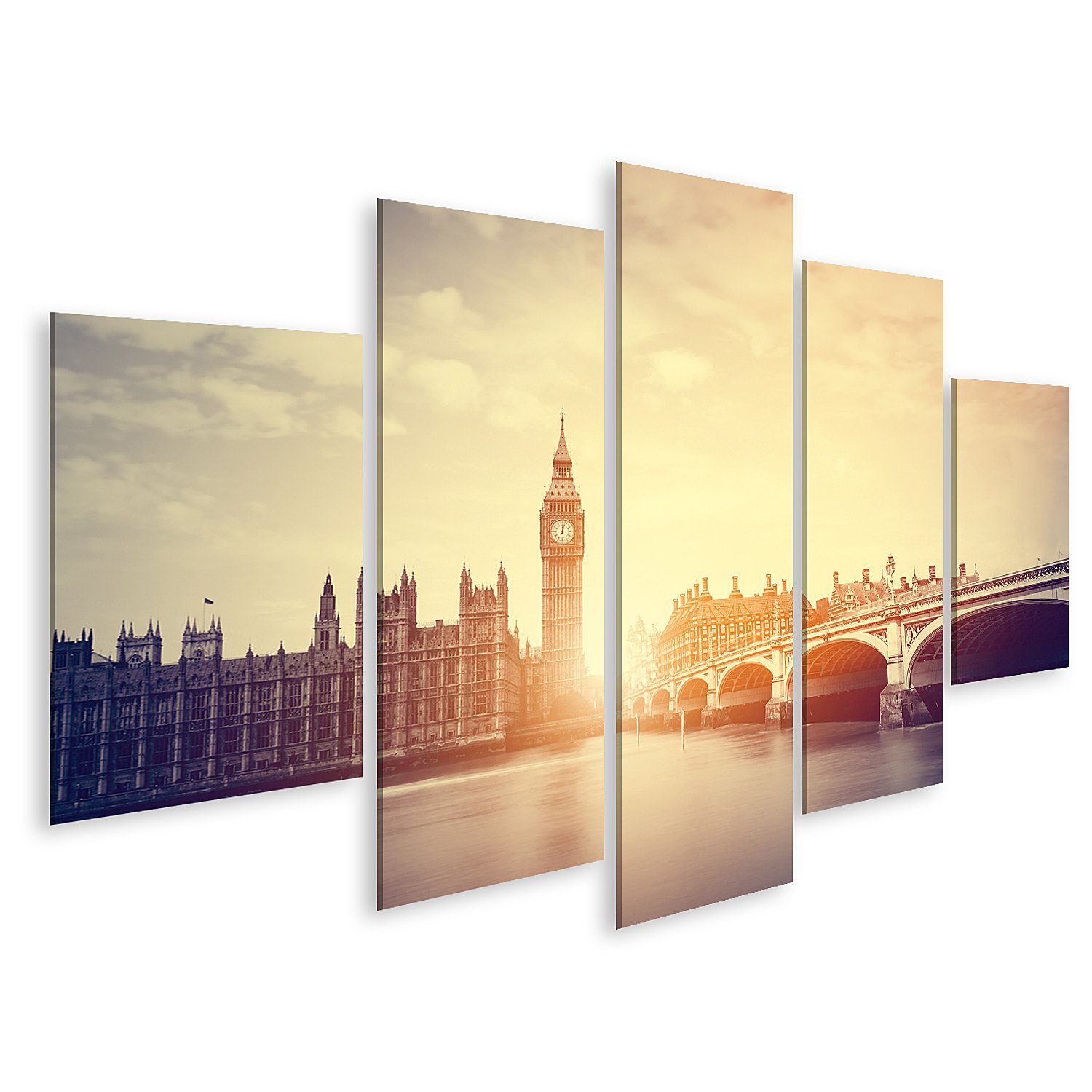 islandburner Leinwandbild Bild auf Leinwand Big Ben Westminster Bridge On River Thames In London