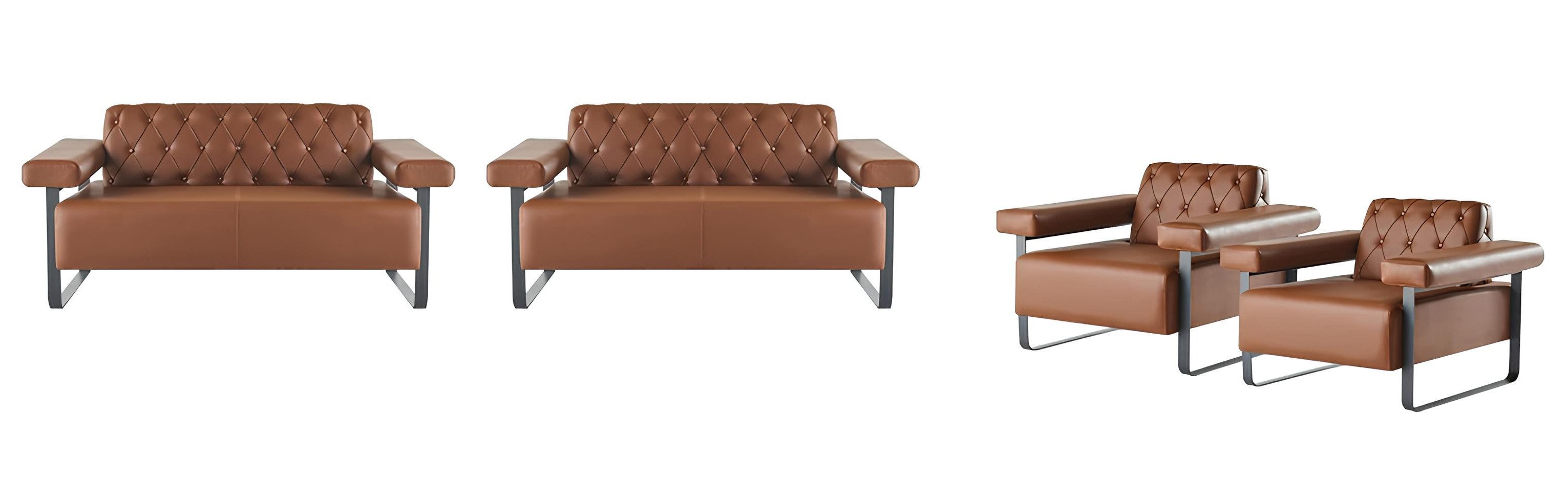 JVmoebel Sessel Ledersofas 2-Sitzer Sofas Sessel Couch Knöpfe Chesterfield Edelstahl (Sofa-Set ...