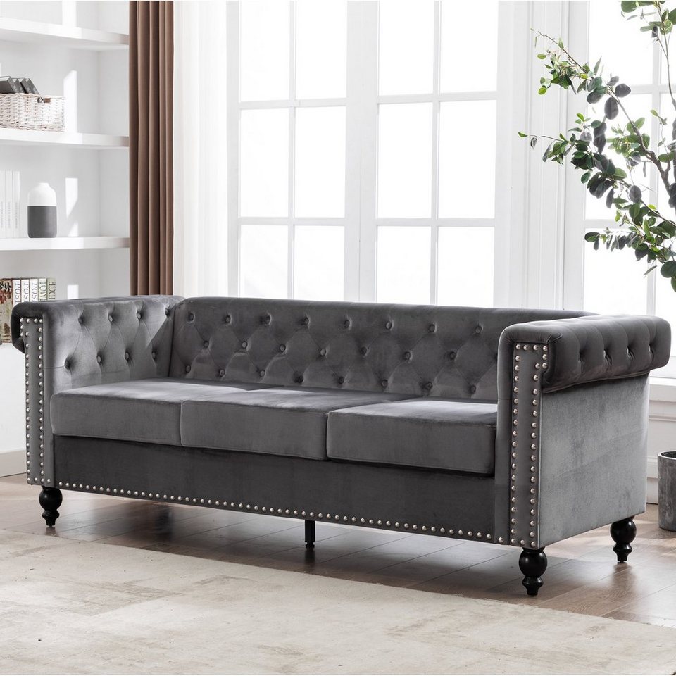 Extsud Sofa 3 Sitzer Sofa Aus Samt Mit Edler Knopfheftung Und