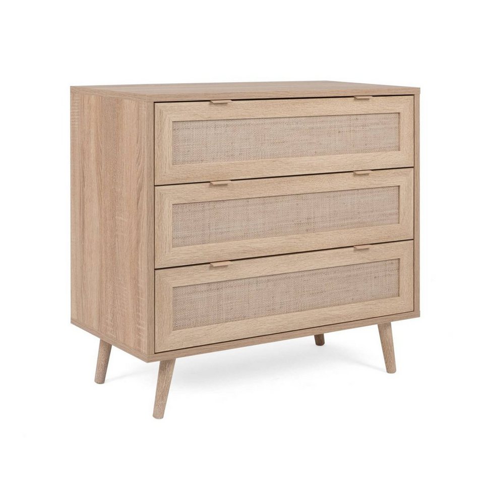 Homestyle4u Kommode Sideboard Anrichte Braun Rafia Holz Schubladen