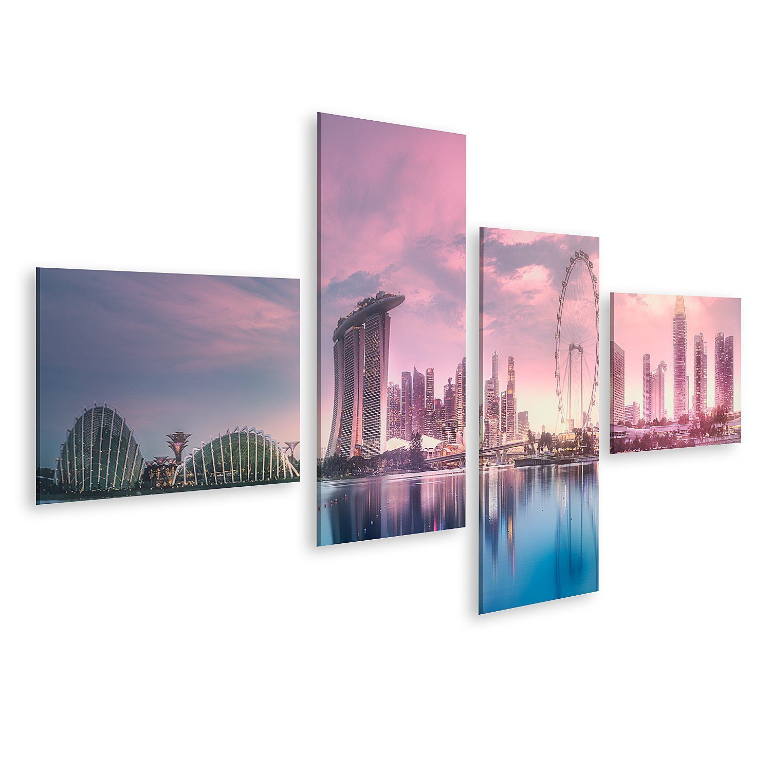 islandburner Leinwandbild Bild auf Leinwand Lila Malerischer Sonnenuntergang Marina Bay Skyline ...