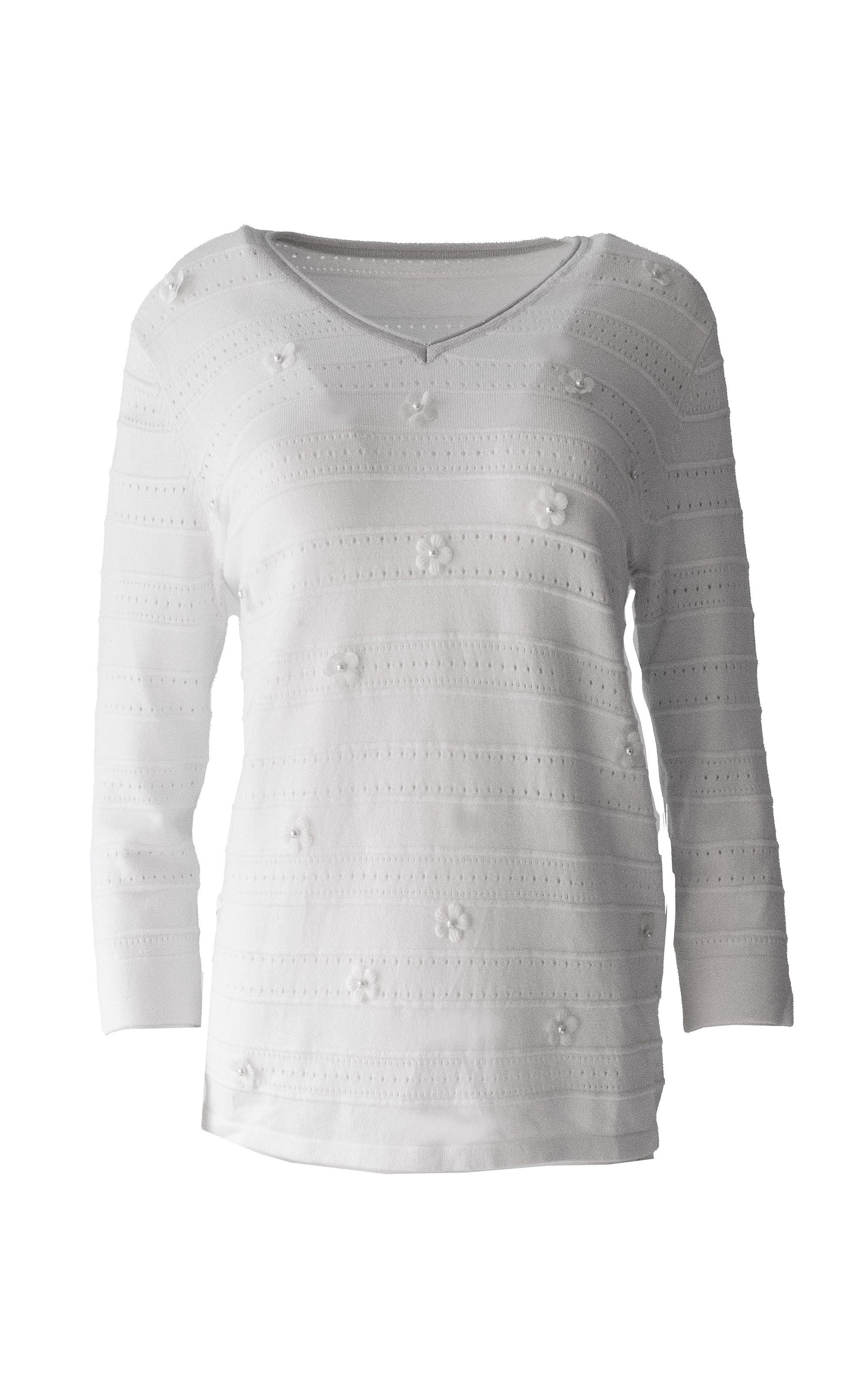 Passioni 3/4 Arm-Pullover Weißer Perforierter Sommerpullover mit ...