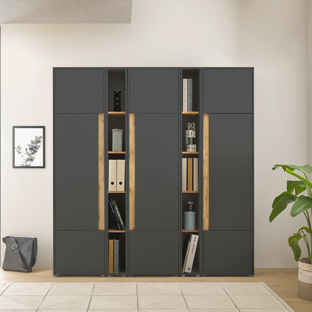Lomadox Vitrine Crisp 61 Anthrazit Mit Eiche Grifflose Optik