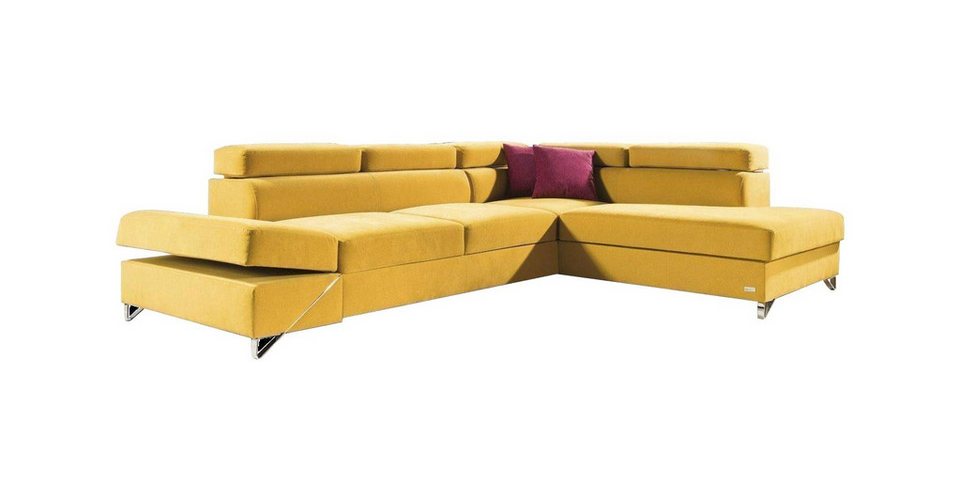Jvmoebel Ecksofa Gelbes Ecksofa Stoff L Form Bettfunktion Couch Design