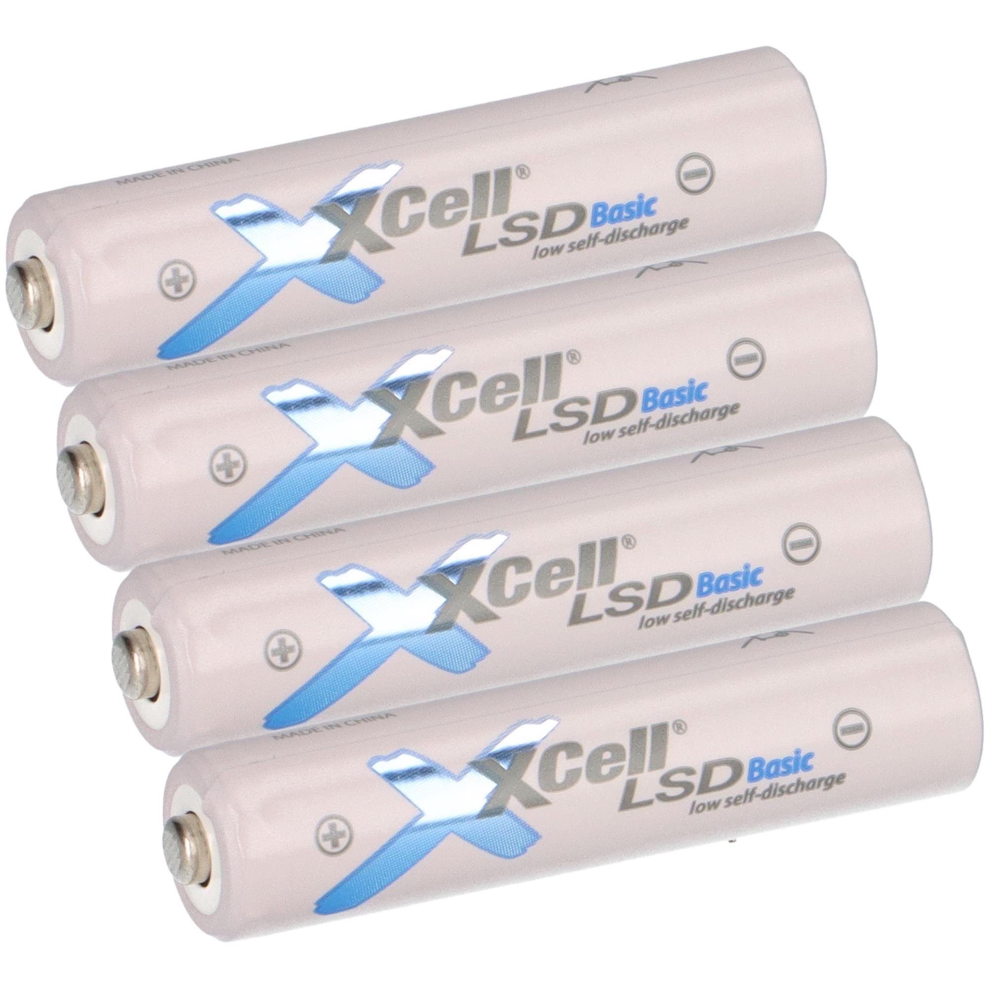 XCell 4x XCell Micro AAA Akku LSD Basic Ni-Mh 1,2V 800mAh Tray low self Akku