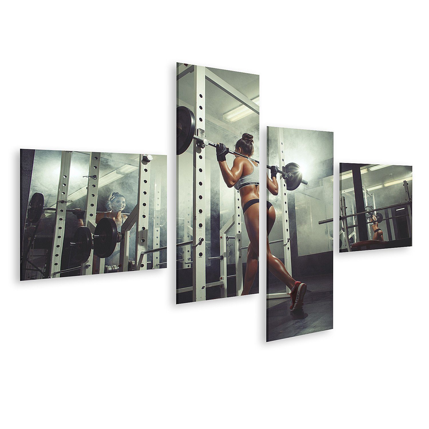 islandburner Leinwandbild Bild auf Leinwand Fitness Sexy Girl Gym Doing Squat Smoke Hintergrund