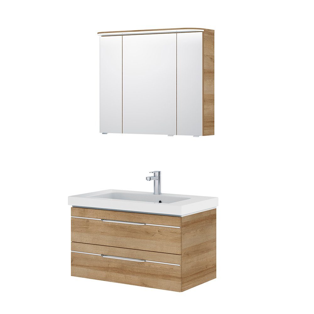 Lomadox Badmöbel-Set BUDVA-66, (Spar-Set, 2-St), mit LED Beleuchtung in Riviera Eiche quer Nb ...