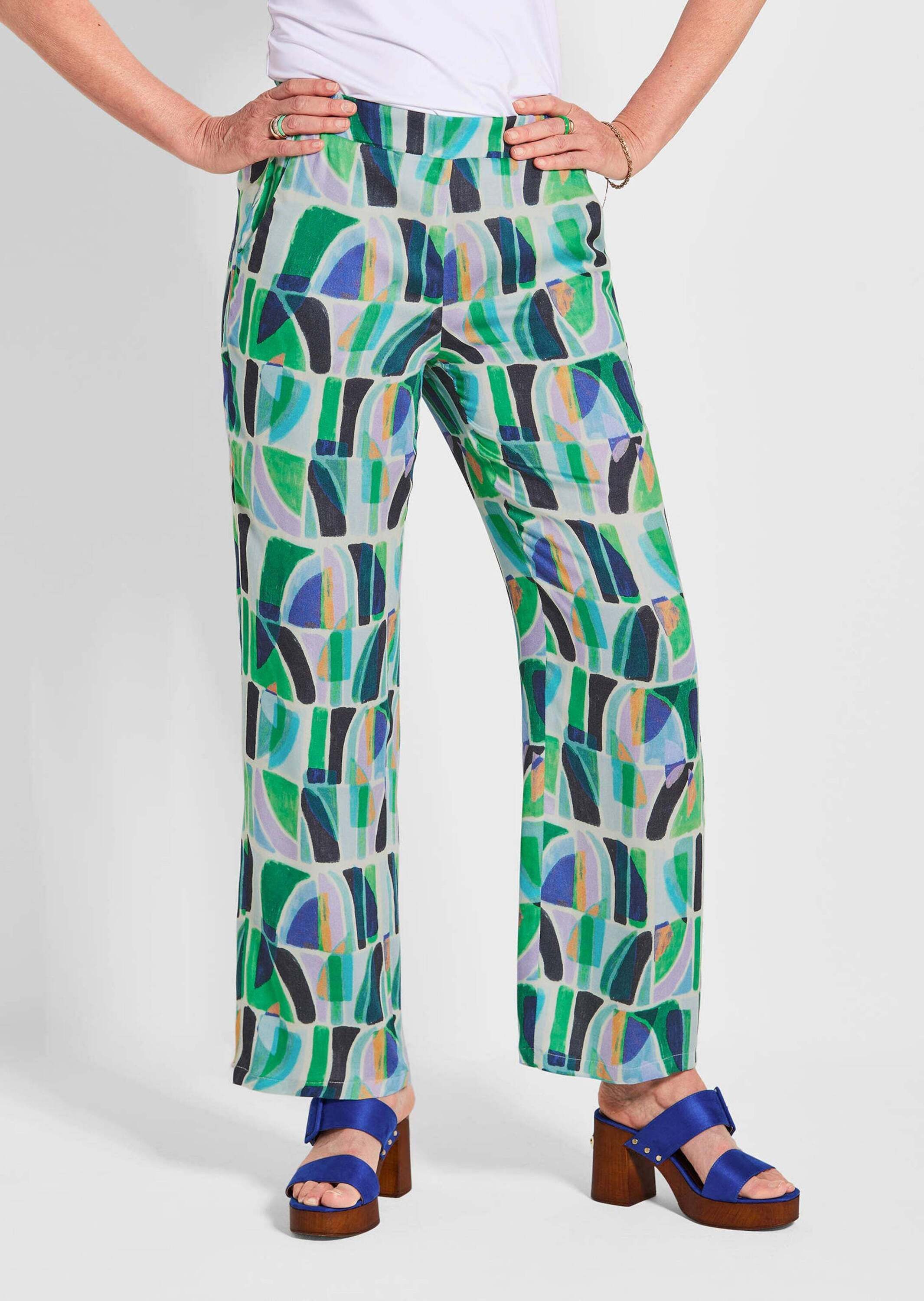 GOLDNER Schlupfhose Palazzo-Hose VERA, Gute-Laune-Muster mit grafischen Elementen