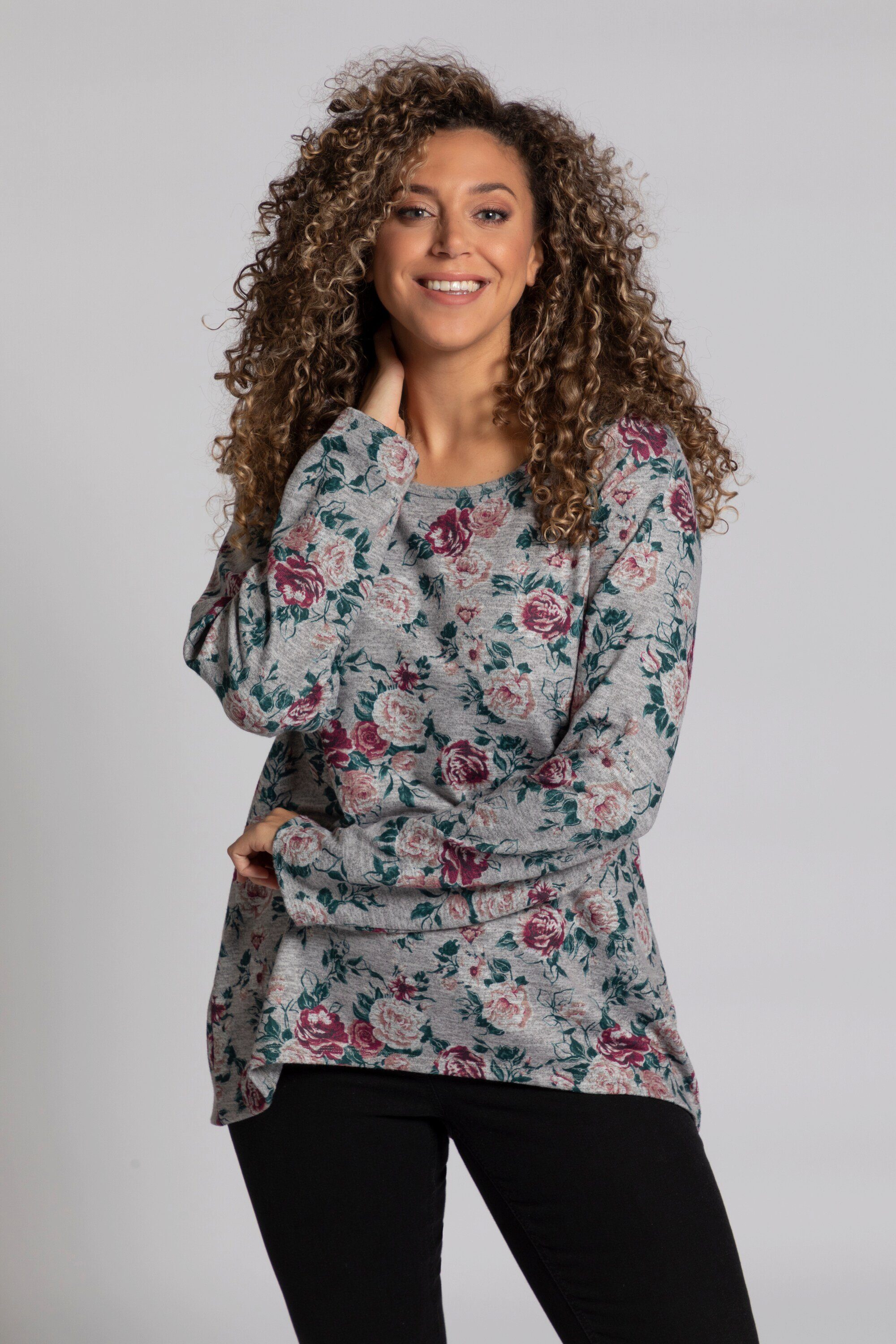 Ulla Popken Strickpullover Pullover Rosenmuster Langarm