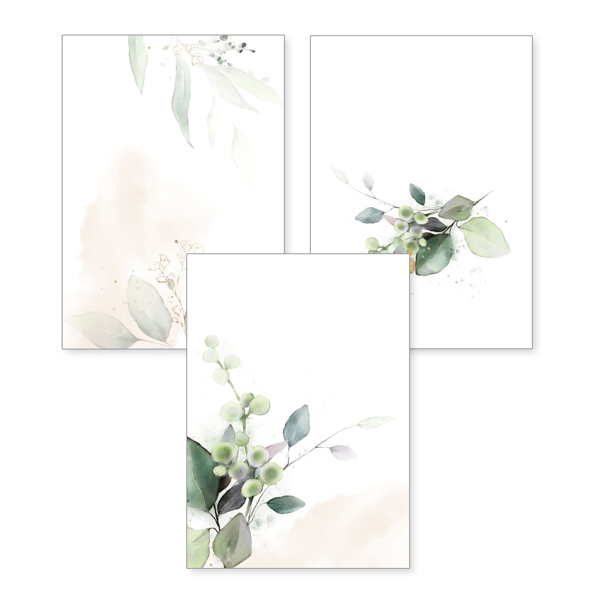 Kreative Feder Poster, Aquarell, Natur, Pflanze, Blätter, Zweig, grün, elegant (Set, 3 St), 3 ...