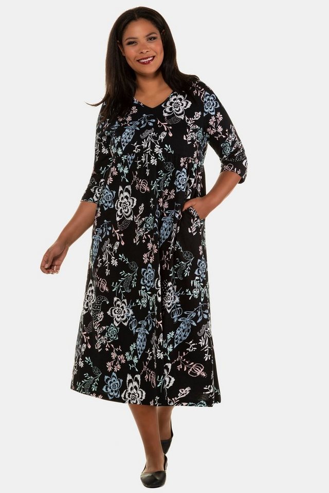 Ulla Popken Maxikleid Jerseykleid Blütenmuster V Ausschnitt 3 4 Arm V
