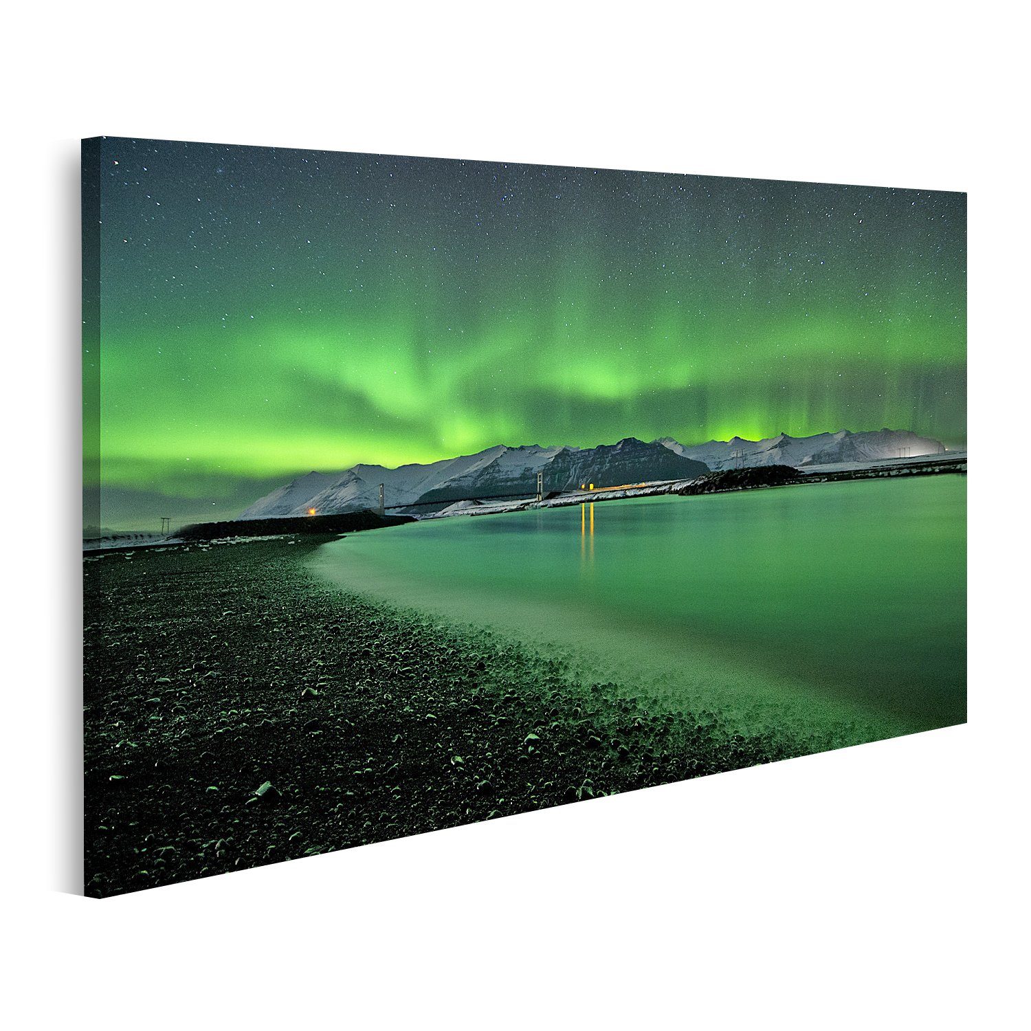 islandburner Leinwandbild Bild auf Leinwand Flash Of Polarlicht Über Wasser Wandbild Leinwandbi