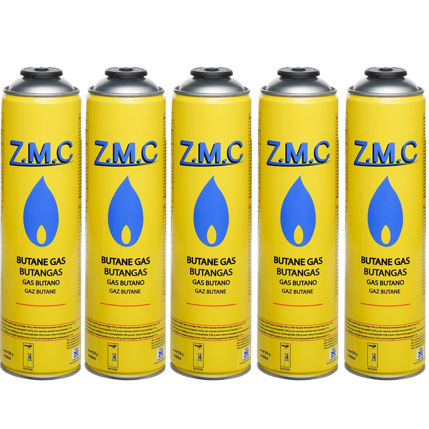 ZMC Gaskartusche 5x Universal Druckgasdose Propan Butan Gas 330g Gaskartusche 600ml ...