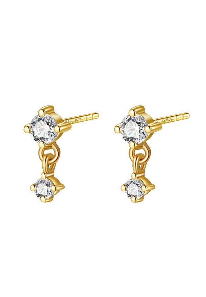 Dear Me Paar Ohrstecker Damen 585 Gold Tropfen Zirkonia Klein Für Braut
