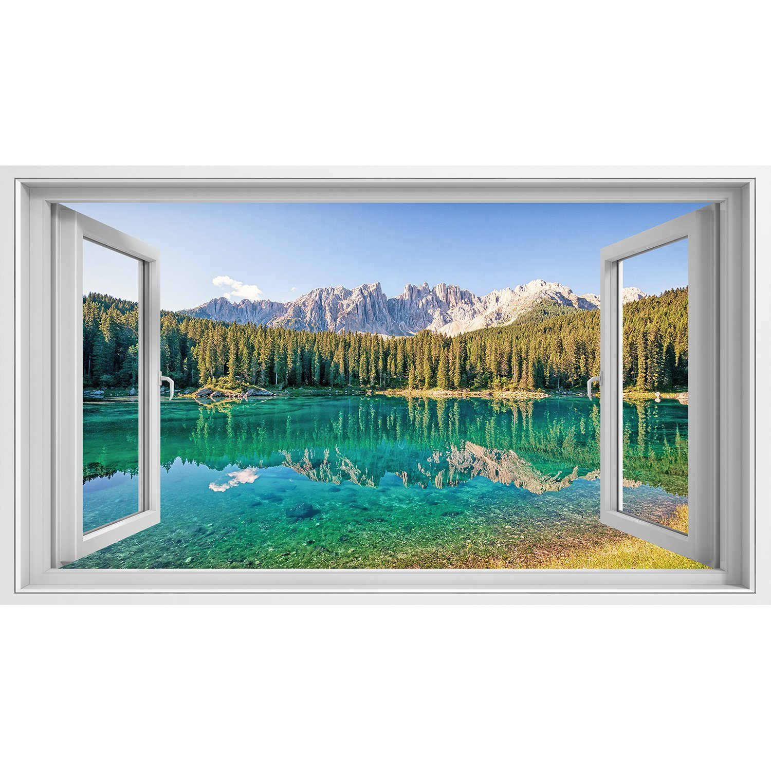 islandburner Leinwandbild Fensterblick Karersee in den Dolomiten in Italien Sagenhafter Effekt W