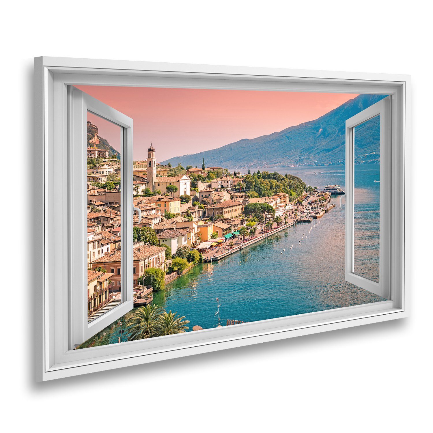 islandburner Leinwandbild Fensterblick Panorama von Limone Sul Garda Eine Kleinstadt am Gardasee