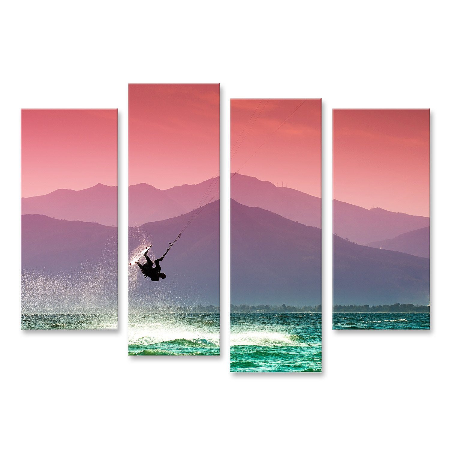 islandburner Leinwandbild Bild auf Leinwand Kite-Surfer am Strand von Skinias in Griechenland. W