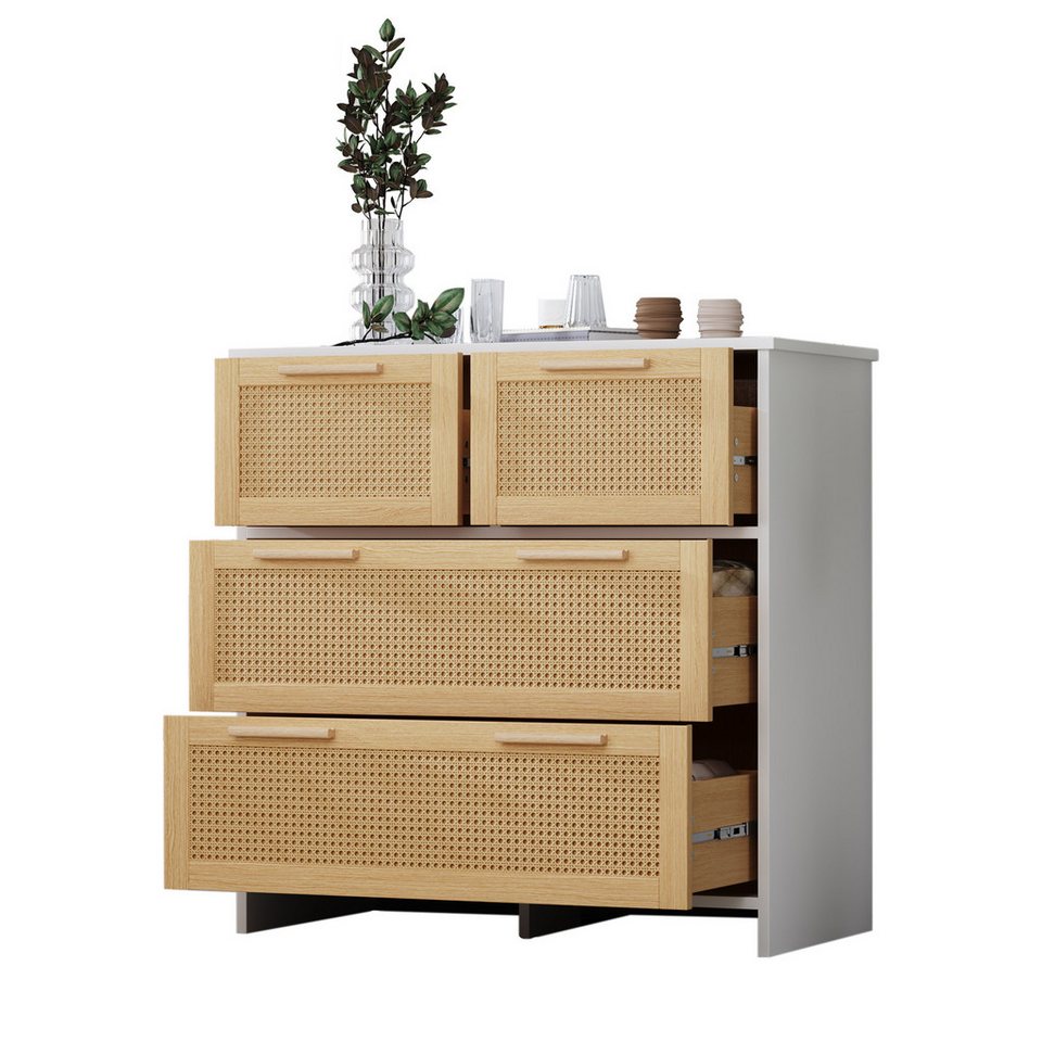 Modfu Sideboard Rattanschrank Sideboard Mit 4 Schubladen Und