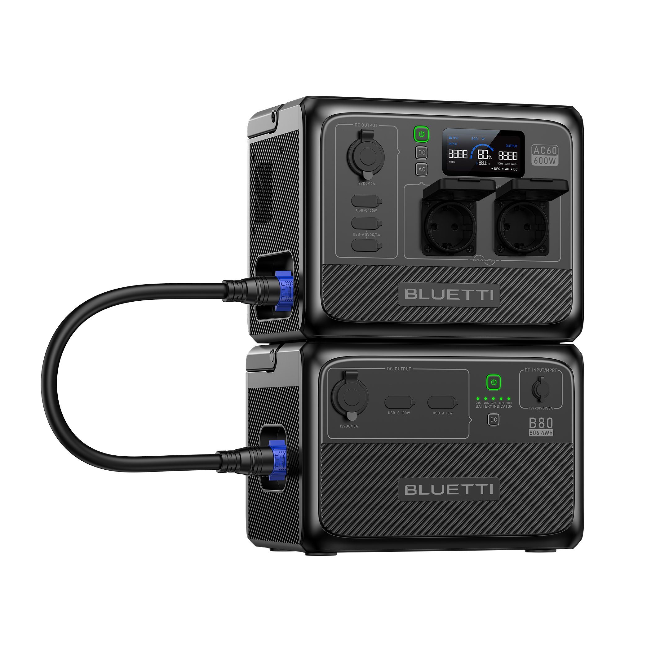 BLUETTI Stromerzeuger AC60 +B80 600W/ 1209 Wh Tragbare Powerstation kit, Schutzart IP65 für ...