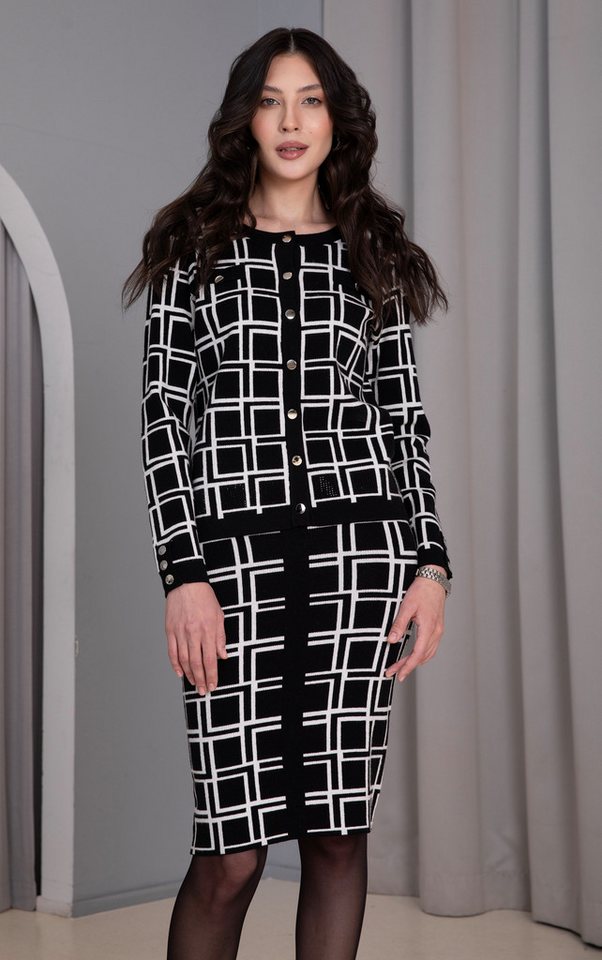 Passioni Strickjacke Mit Geometrischem Muster In Schwarz Und Ecru Und