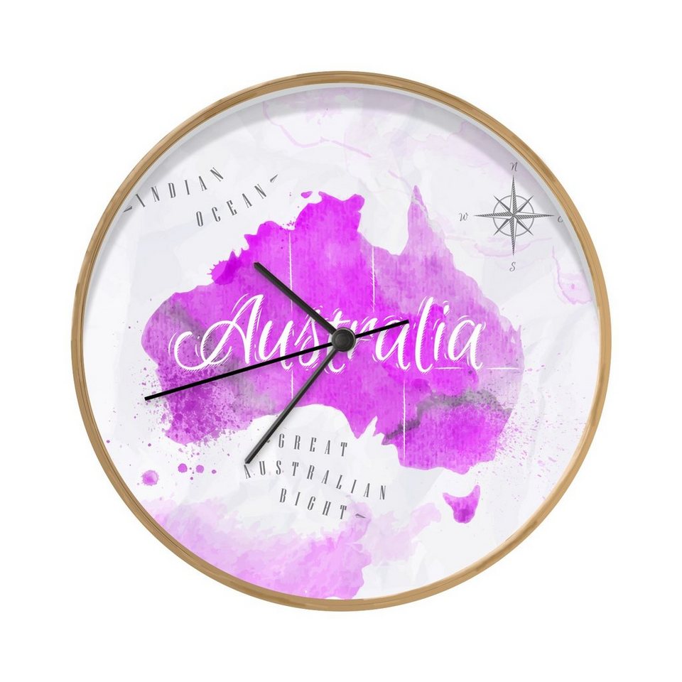 Muchowow Wanduhr Weltkarte Australien Rosa Uhrwerk Wohnzimmer