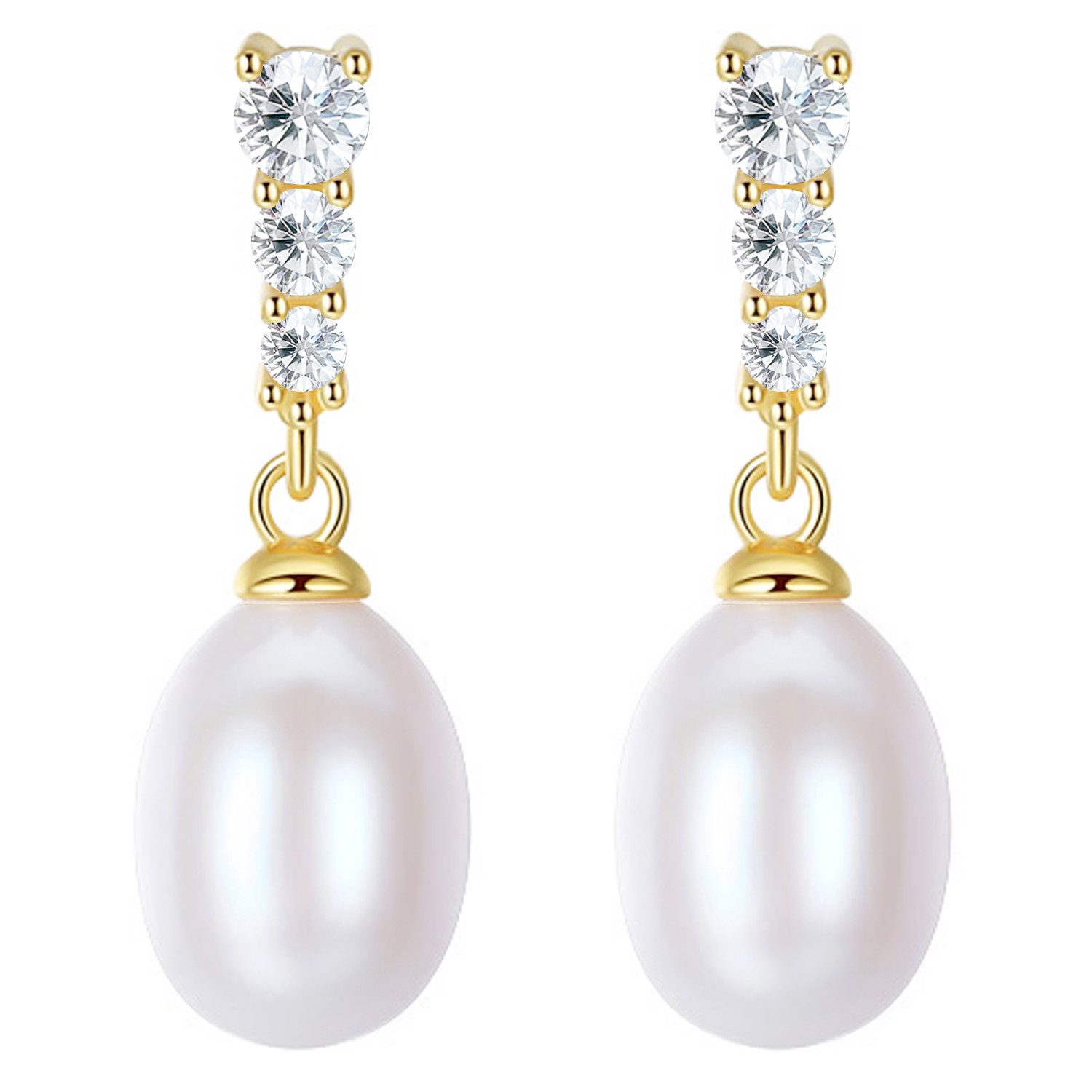 LÖB Perlenohrringe 925 Silber Gold Ohrringe Hängend Zuchtperlen Zirkonia Tropfen Perlen ...