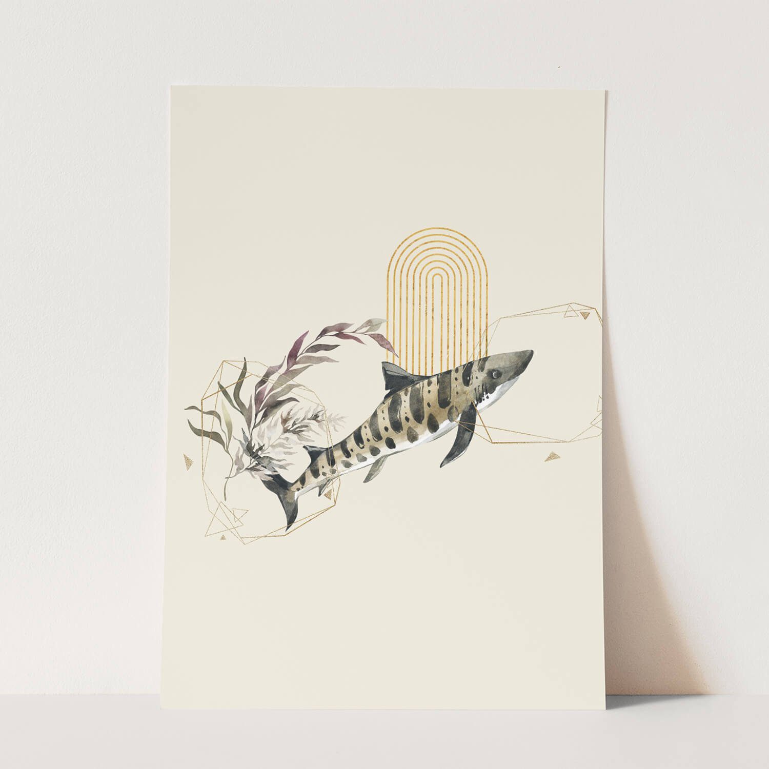 Sinus Art Wandbild Wandbild Tigerhai Hai Einzigartiges Design Goldene