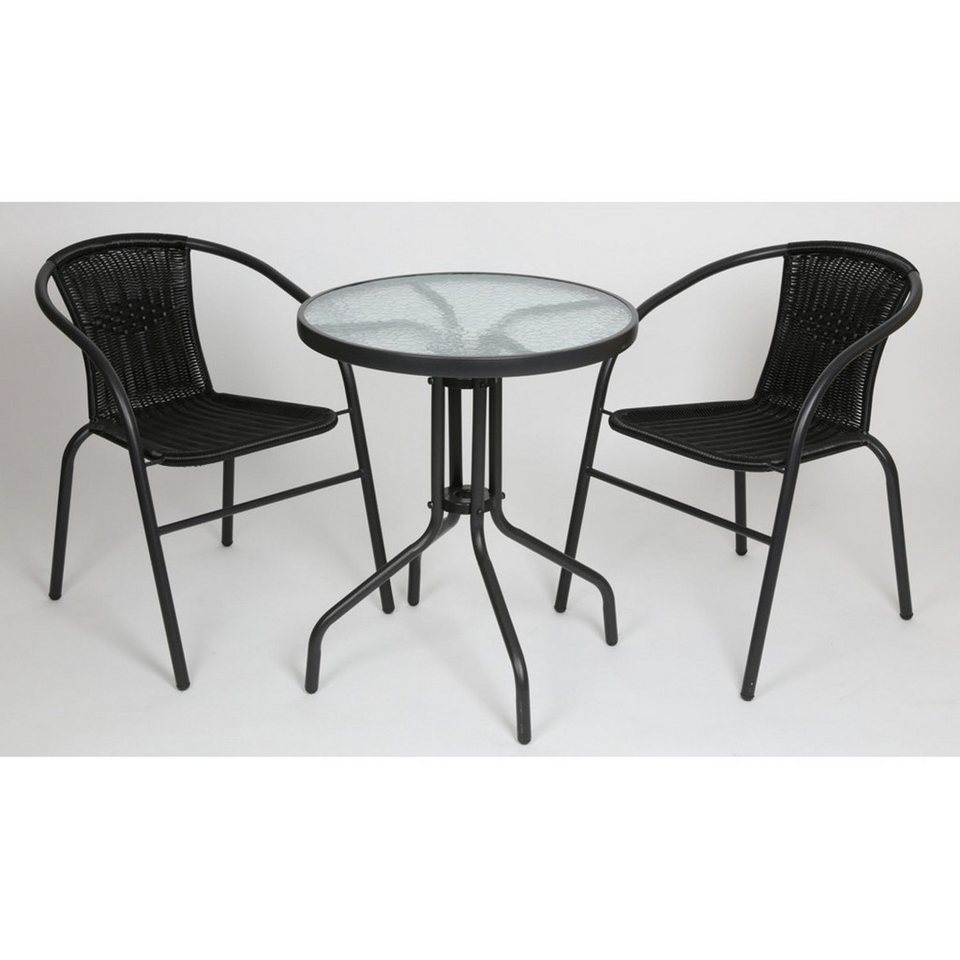 Buri Gartenstuhl 3er Set Bistro Stühle Und Tisch Schwarz Stahl
