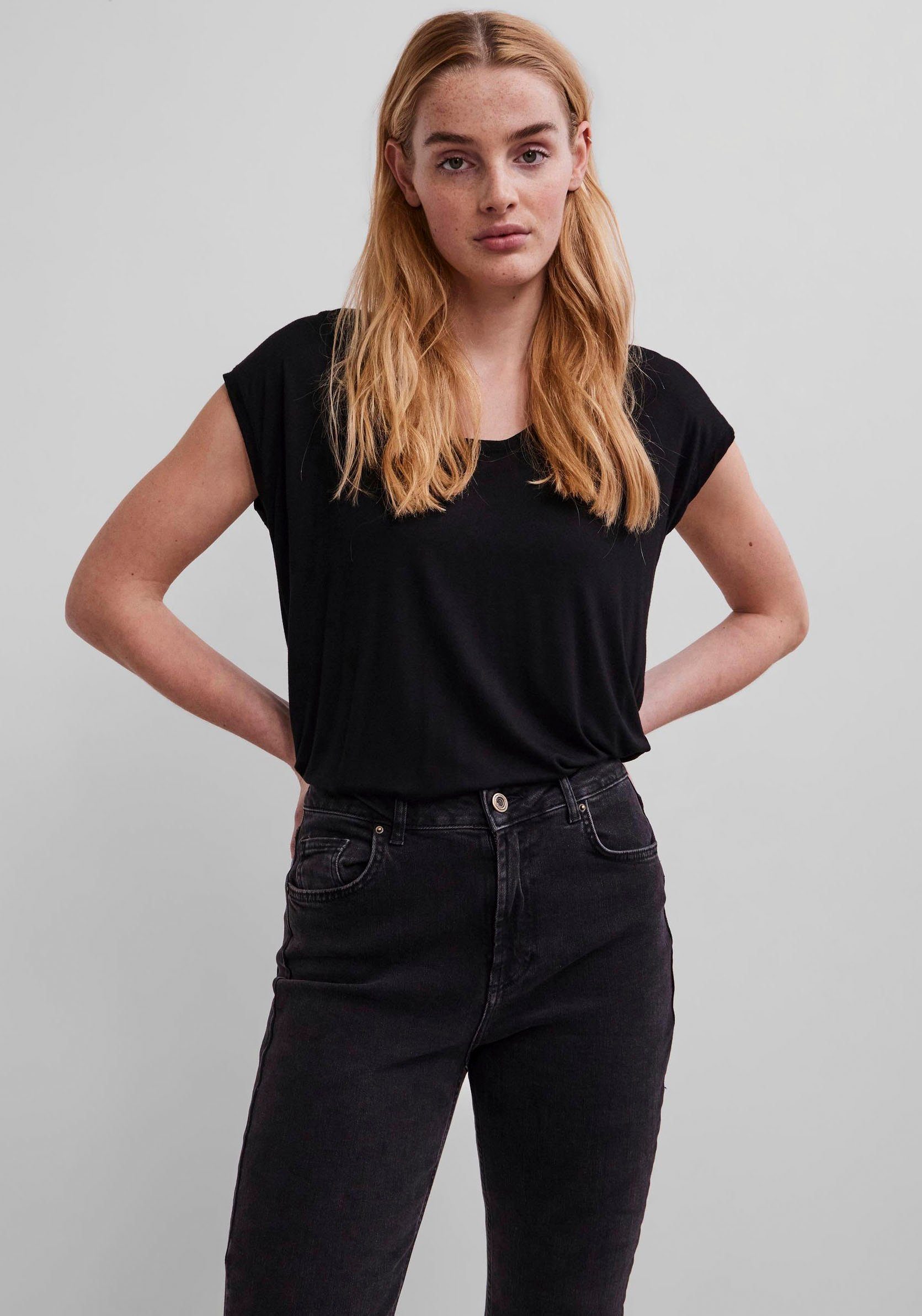 pieces T-Shirt Billo (1-tlg) Plain/ohne Details, Runder Saum